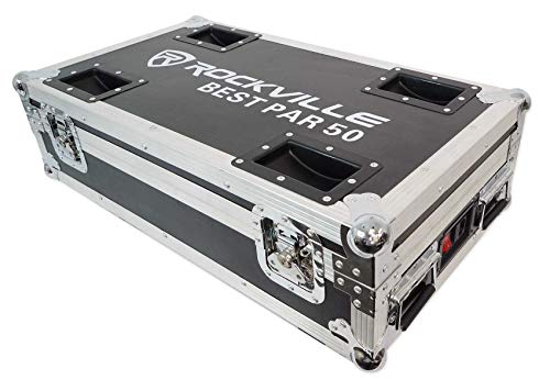 Rockville Best 50 Pack Black, 8 Rechargeable Wash Lights with Charging Flght Case, Wireless DMX, Includes Remote, 15 Hour Battery Life, Perfect for Events, Parties & DJs