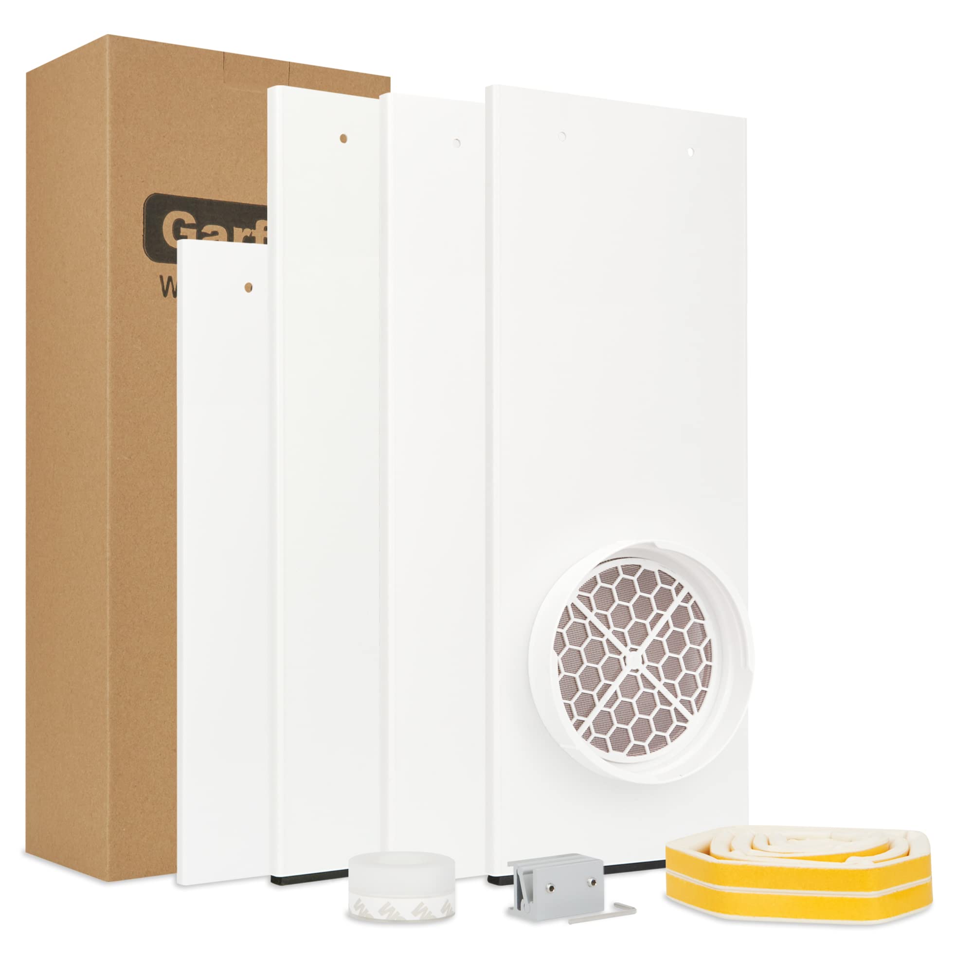 Garfine Portable AC Window Seal Kit Compatible with 5.9 inch Hose, Max Length 52.3”, Window Vent Kit with Vent Screen, 2 Types of Weather Stripping and Window Lock for Window & Patio Sliding Door