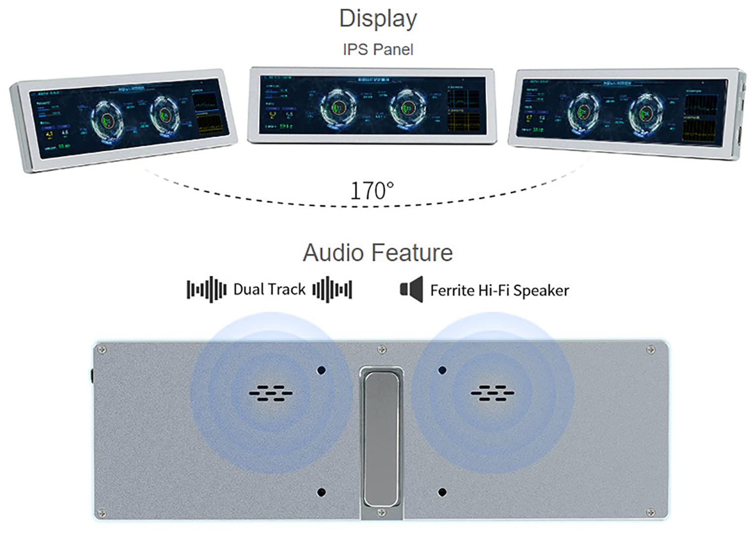 waveshare 8.8inch 480x1920 IPS Side Monitor No Touch for Raspberry Pi/Jetson Nano/PC Windows 11/10 / 8.1/8 / 7, Built-in HiFi Speaker, with CNC Process Alloy Enclosure