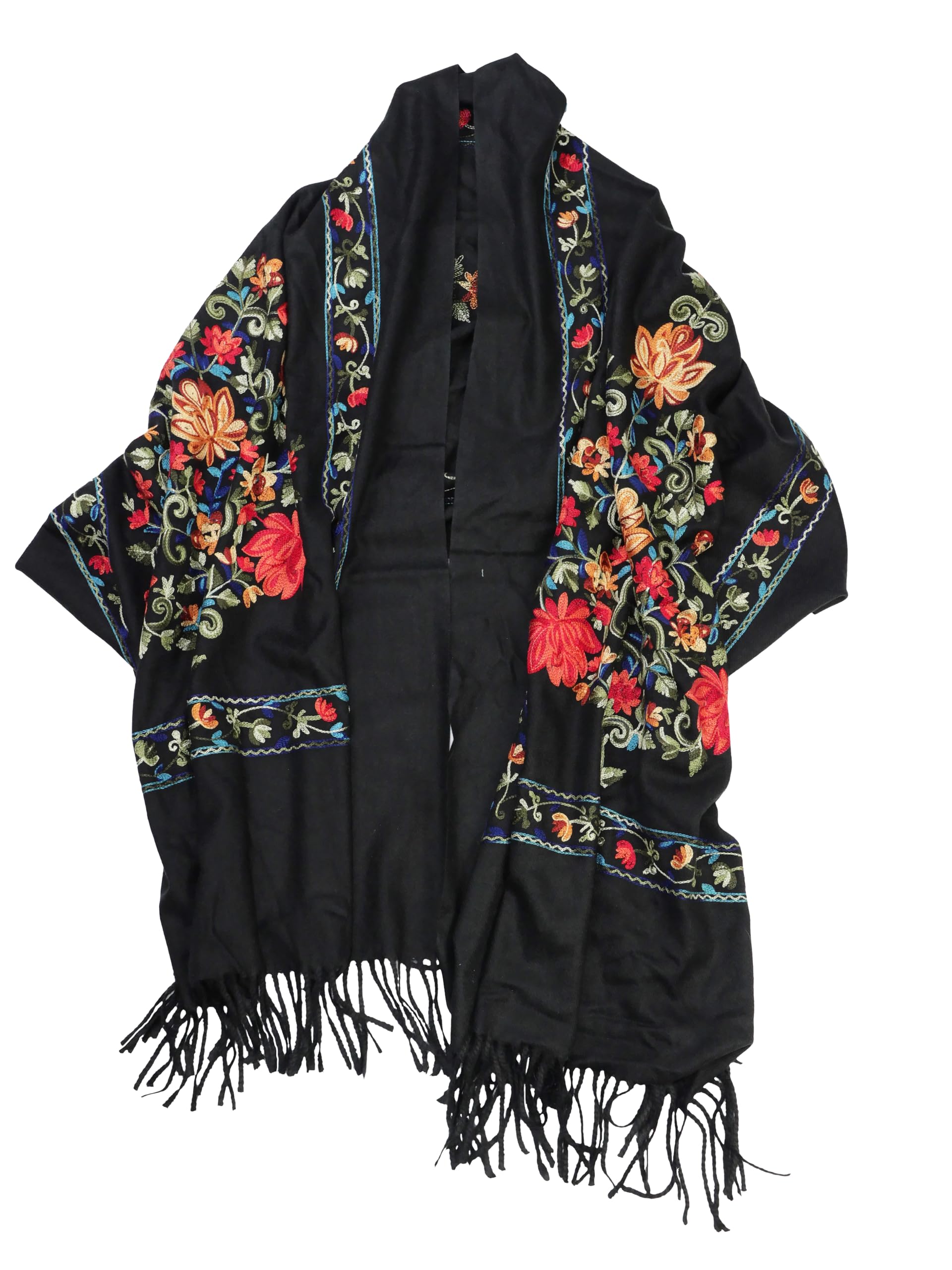 DOFOTAWN Women’s Embroidered Oversize Tassel Pashmina Shawl Scarf Gift for Women (black)