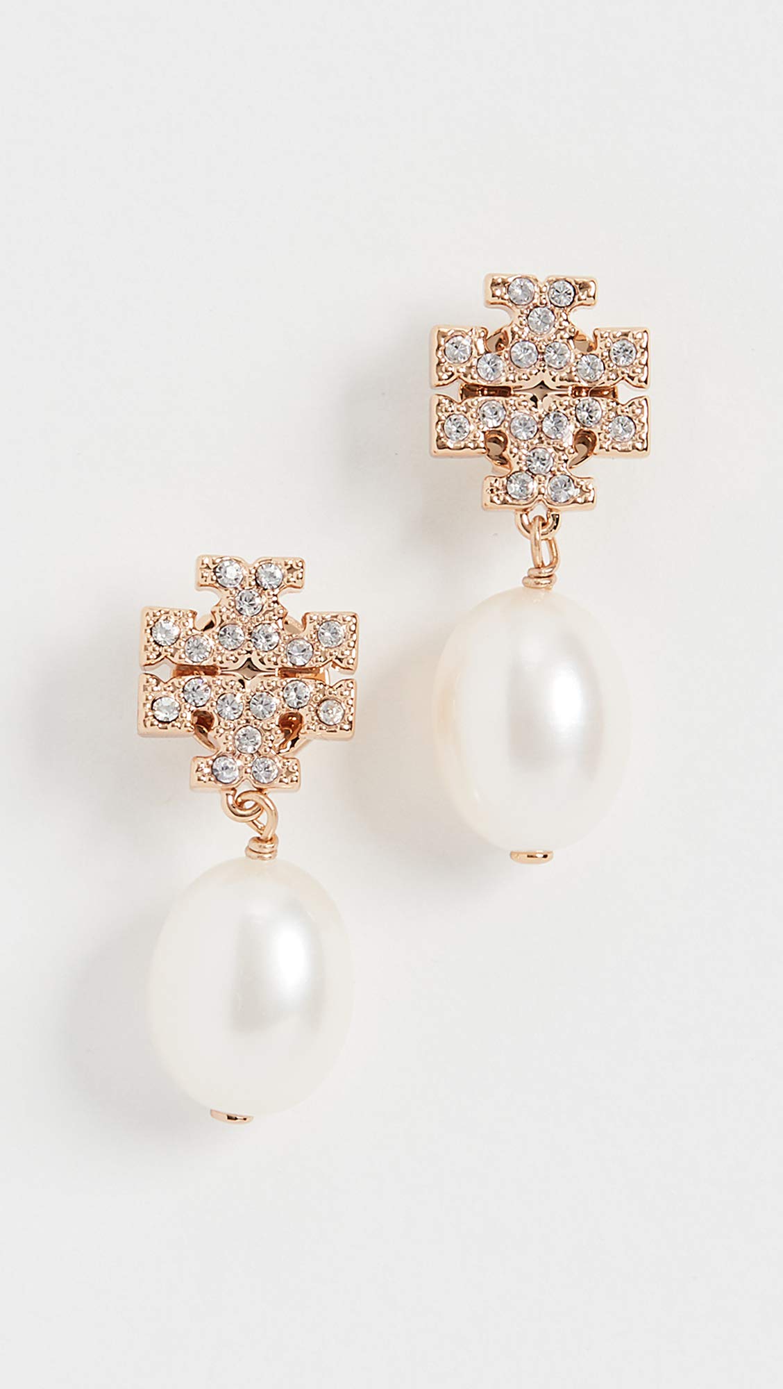 Tory Burch Women's Kira Pave Pearl Drop Earrings, Tory Gold/Pearl, One Size