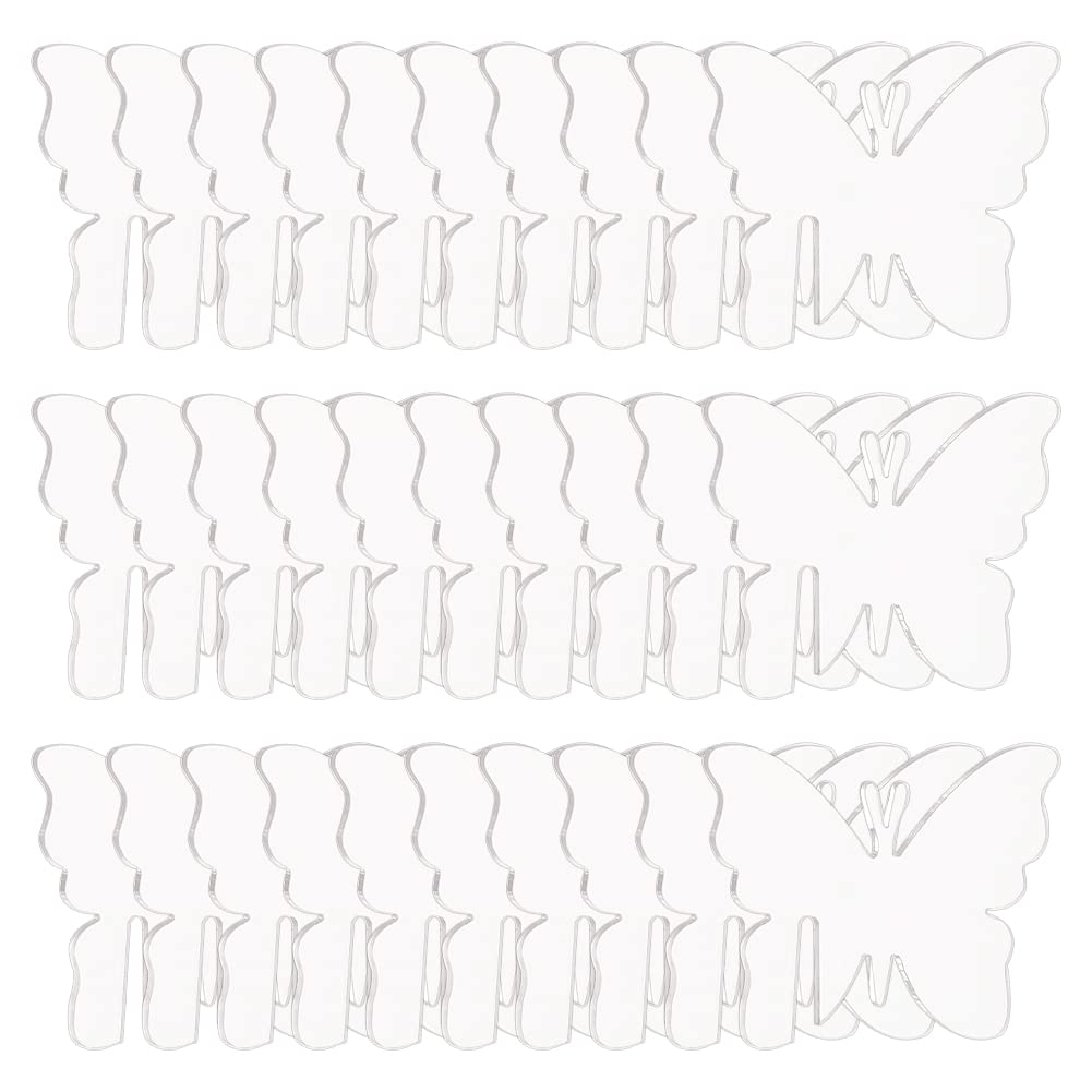FINGERINSPIRE 60 Pcs Acrylic Drink Tags Butterfly Party Drink Tag 2x1.6 inch Clear Blank Acrylic Drink Marker Champagne Glass Marker Tag DIY Acrylic Drink Label for Bar Wedding Wine Tasting Party