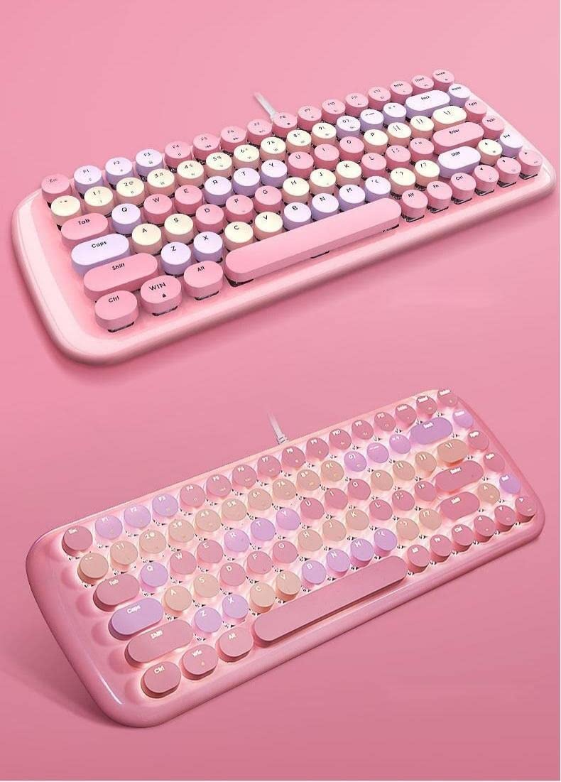 Mechanical Keyboard Wired 84 Keys Gaming Keyboard Mixed Color Retro Round Keycaps Keyboard for PC Gamer/Office/Home Computer (Color: Chocolate/Cherry Blossom Pink) (Color : Chocolate)