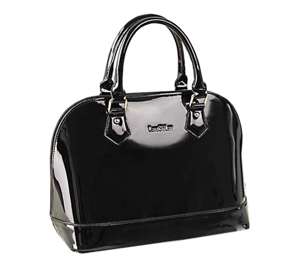 Yan Show Women's Wild Patent Leather Top Handle Purse Elegant Handbag Multi-Pocket Shoulder Bag Black