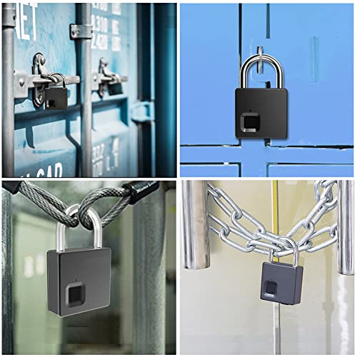 Fingerprint Padlock - with 2 Keys Backup - IP66 Waterproof Suitable for Outdoor - Heavy Duty Security Smart Lock with USB (Black)