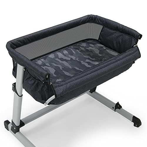 GAP babyGap Whisper Bedside Bassinet Sleeper with Breathable Mesh and Adjustable Heights - Lightweight Portable Crib - Made with Sustainable Materials, Black Camo