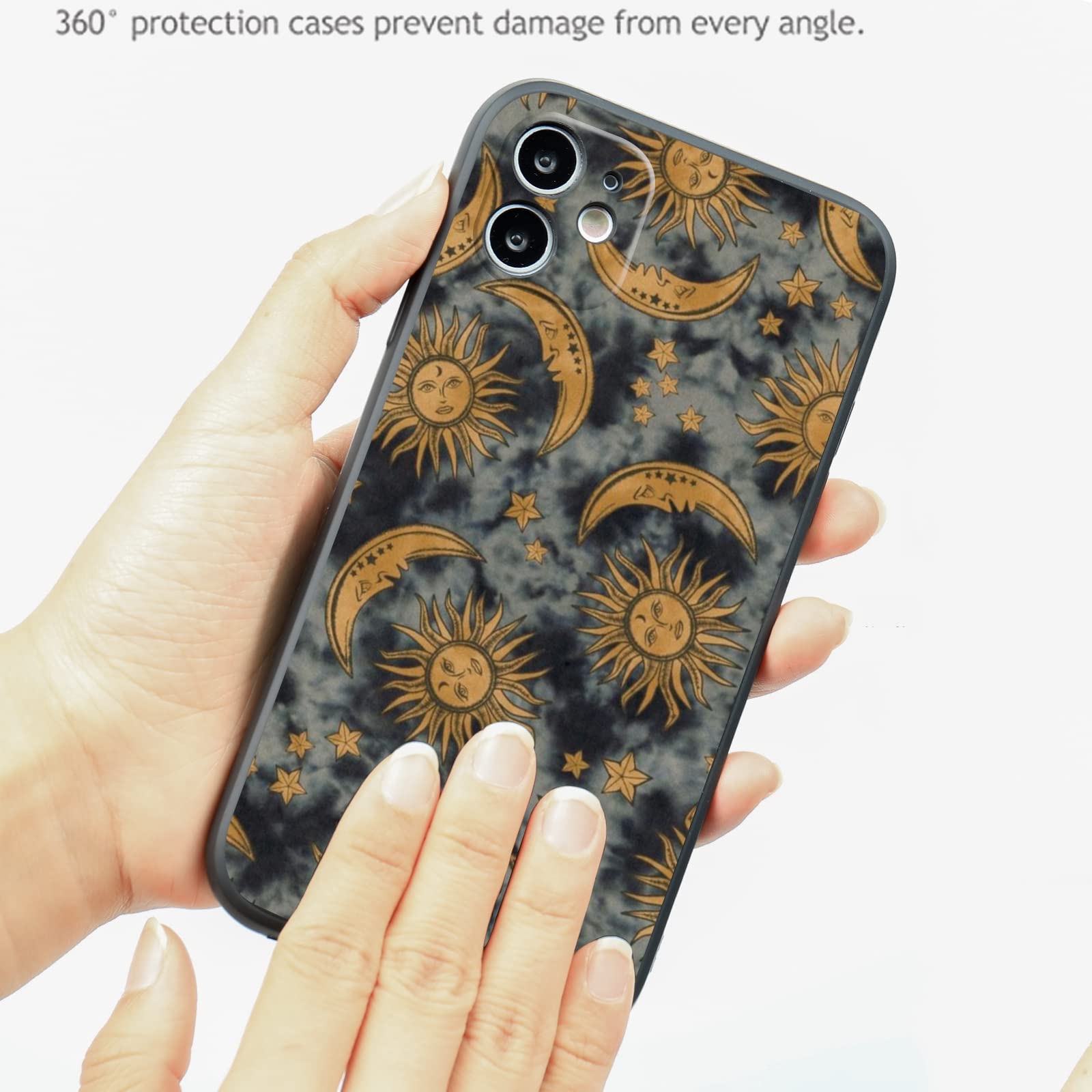 Compatible with iPhone 11 Moon and Sun Case,Moon and Sun Stars Collage Unique Cool Graphic Design for iPhone Case Men Boy Women,Shockproof Soft Silicone Trendy Case for iPhone 11