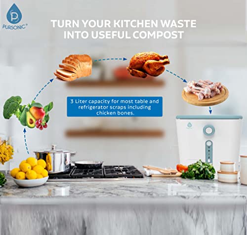 Pursonic Compost Bin Kitchen Trash Can Electric Recycling Bin - Food Waste Composter with 3L Capacity - Environment Friendly Indoor Compost Bin - Smart Compost Machine for Apartment Countertop
