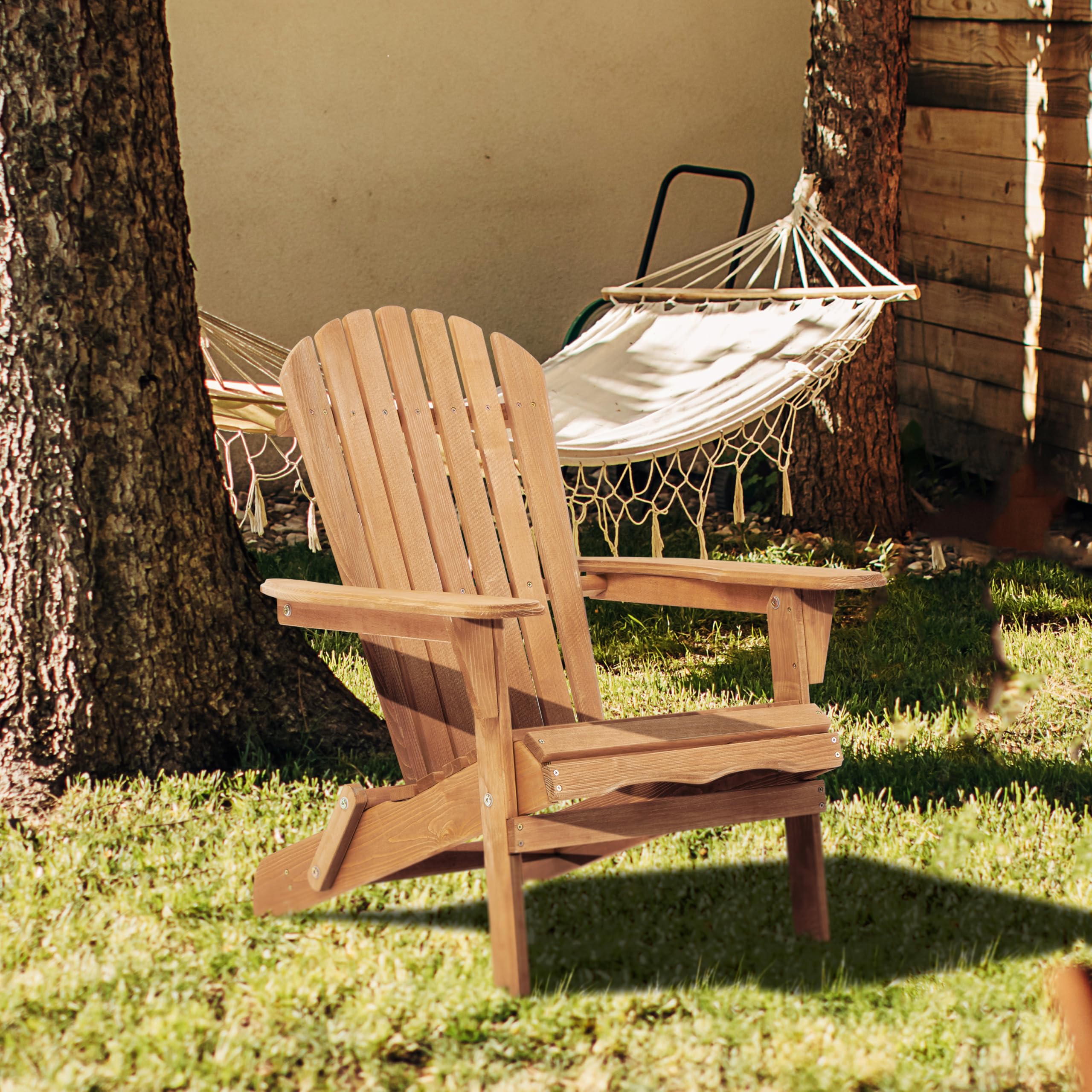 Mederra Wooden Folding Adirondack Chair, Half Pre-Assembled Outdoor Wood Patio Lounge Chair for Lawn Backyard Deck Pool Beach Firepit