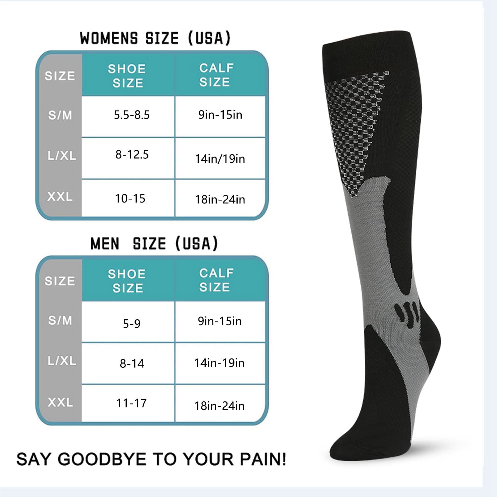 Compression Socks 20-30 mmHg for Women & Men Graduated Medical Knee-high Stockings Flight Sock for Running Athletic Black S/M, Small-Medium