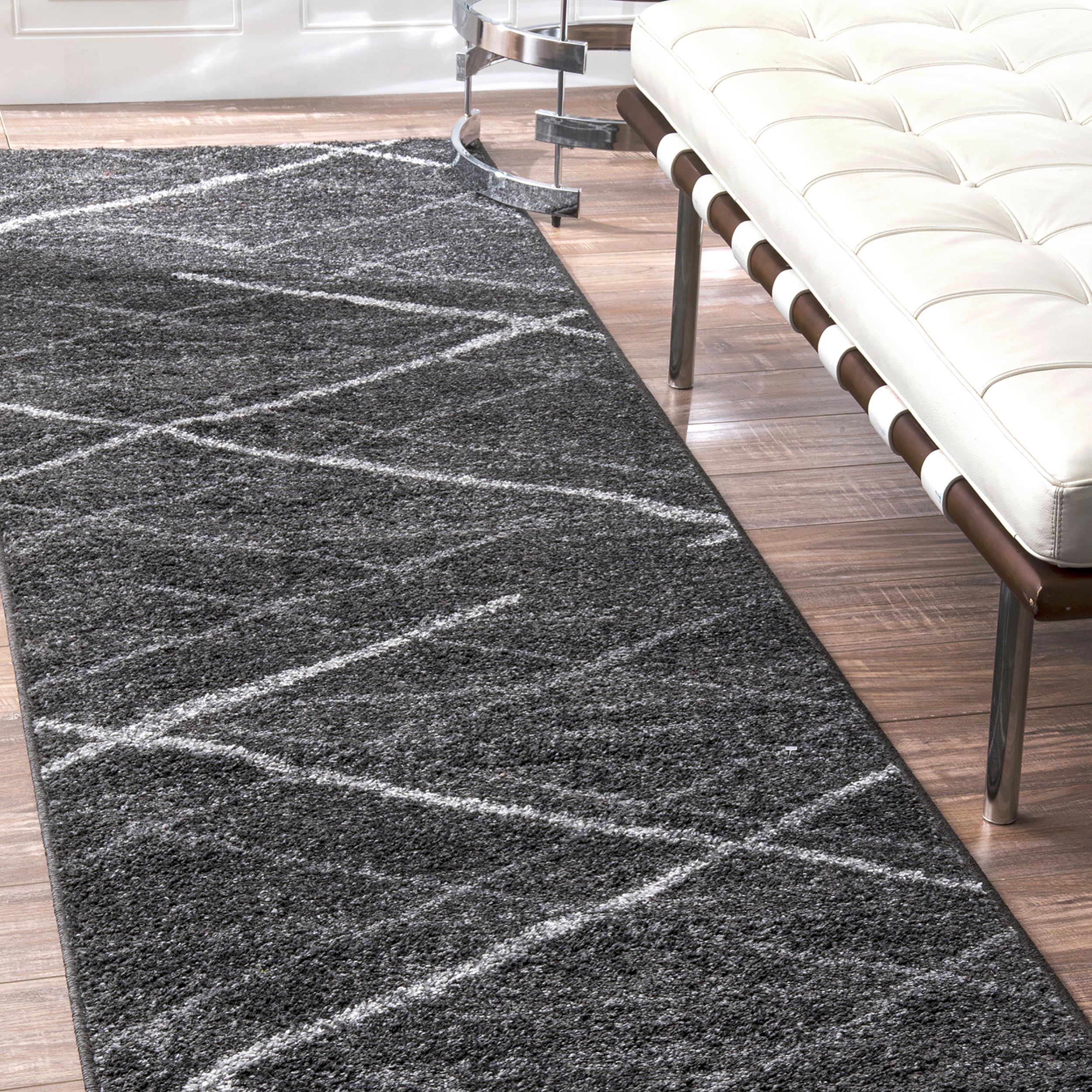 nuLOOM 2x14 Thigpen Contemporary Area Rug, Charcoal, Abstract Lines, Non-Slip Backing, Stain Resistant, For Bedroom, Dining Room, Living Room, Hallway, Office, Kitchen, Entryway