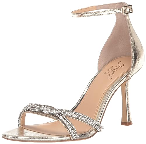 Jewel Badgley Mischka Women's VANI Heeled Sandal, Gold Textile, 9