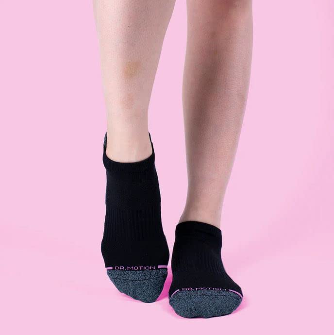 Dr. Motion Womens Low Cut Cushioned Breathable Compression Ankle Socks with Arch Support 6 Pairs (Black/Dots)
