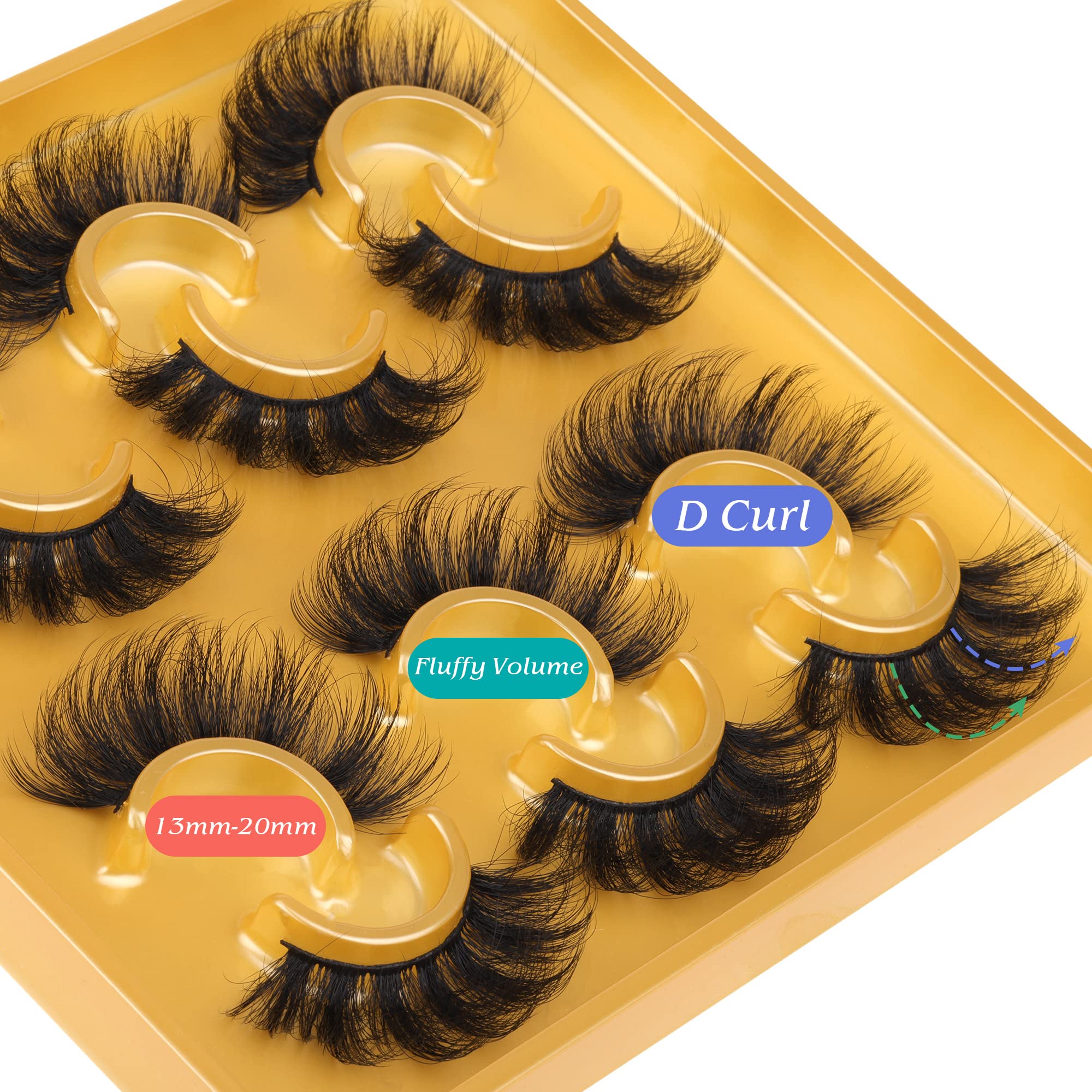False Eyelashes Fluffy D Curl Mink Lashes 20mm Long Dramatic Fake Lashes 6D Wispy Full Volume Eye Lashes 6 Pairs by Pleell