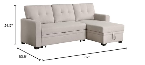 KTVTK 82" L-Shape Sleeper Sectional Sofa with Storage Chaise and Pull-Out Bed,Convertible Couch for Living Room,Apartment,Office,Beige, 82'