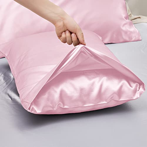 KINMEROOM Satin Pillowcase for Hair and Skin, Pink Pillowcases 2 Pack, Queen Size Pillow Cases Set of 2, Luxury and Soft Satin Pillow Covers with Envelope Closure (20x30 Inches)