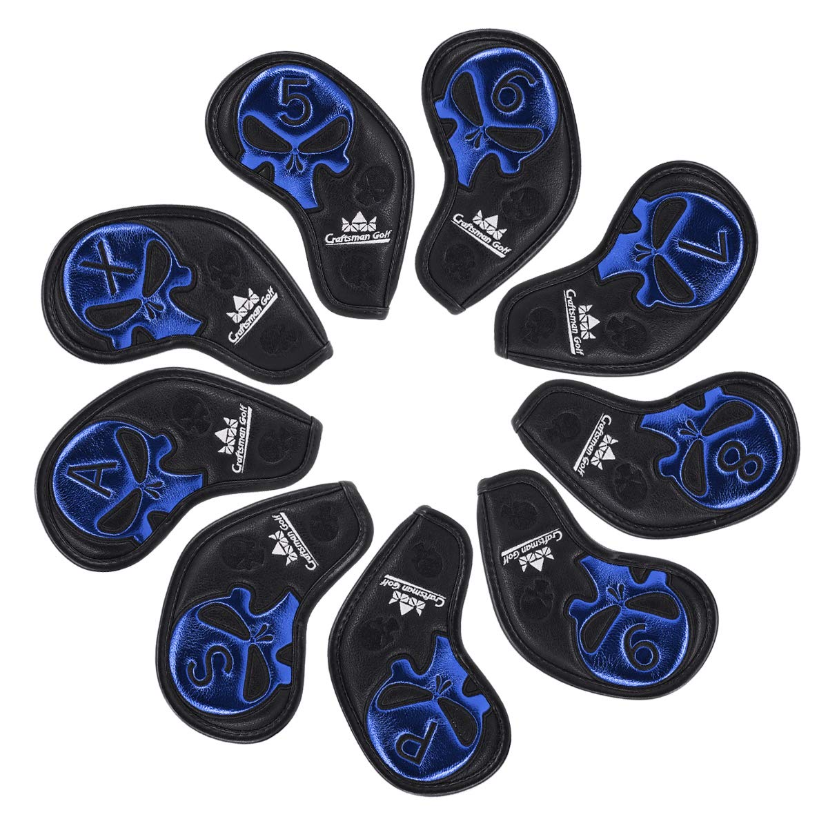 Craftsman Golf 9pcs/Set (5,6,7,8,9,A,S,P,X) Skull Logo with No. Black Iron Club Headcover Set (Red)