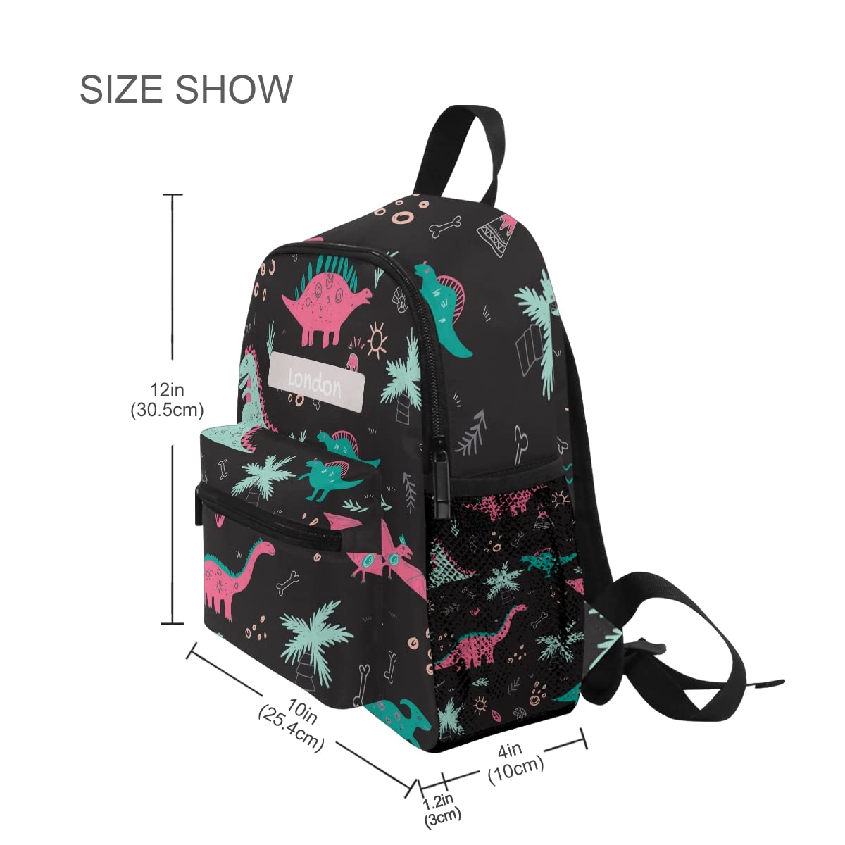 OREZI Custom Kid's Name Toddler Backpack,Personalized Backpack with Name/Text Daycare Bag,Customization (Childish Pink Dinosaur) Nursery Bag Preschool Backpack Baby Diaper Bag, toddler bag