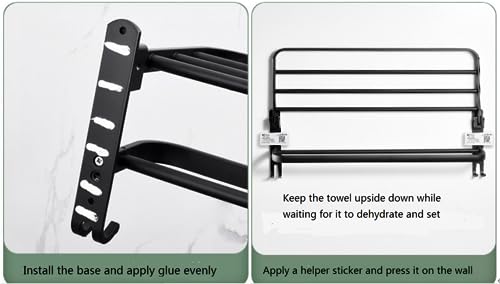 New Multi-Hook Double Folding Three-Piece Set, 60cm Bathroom Space Aluminum Double Folding Bath Towel Rack, Upgraded Hollow Double Tripod, 60cm Thick Flat Tube Double Towel Rod