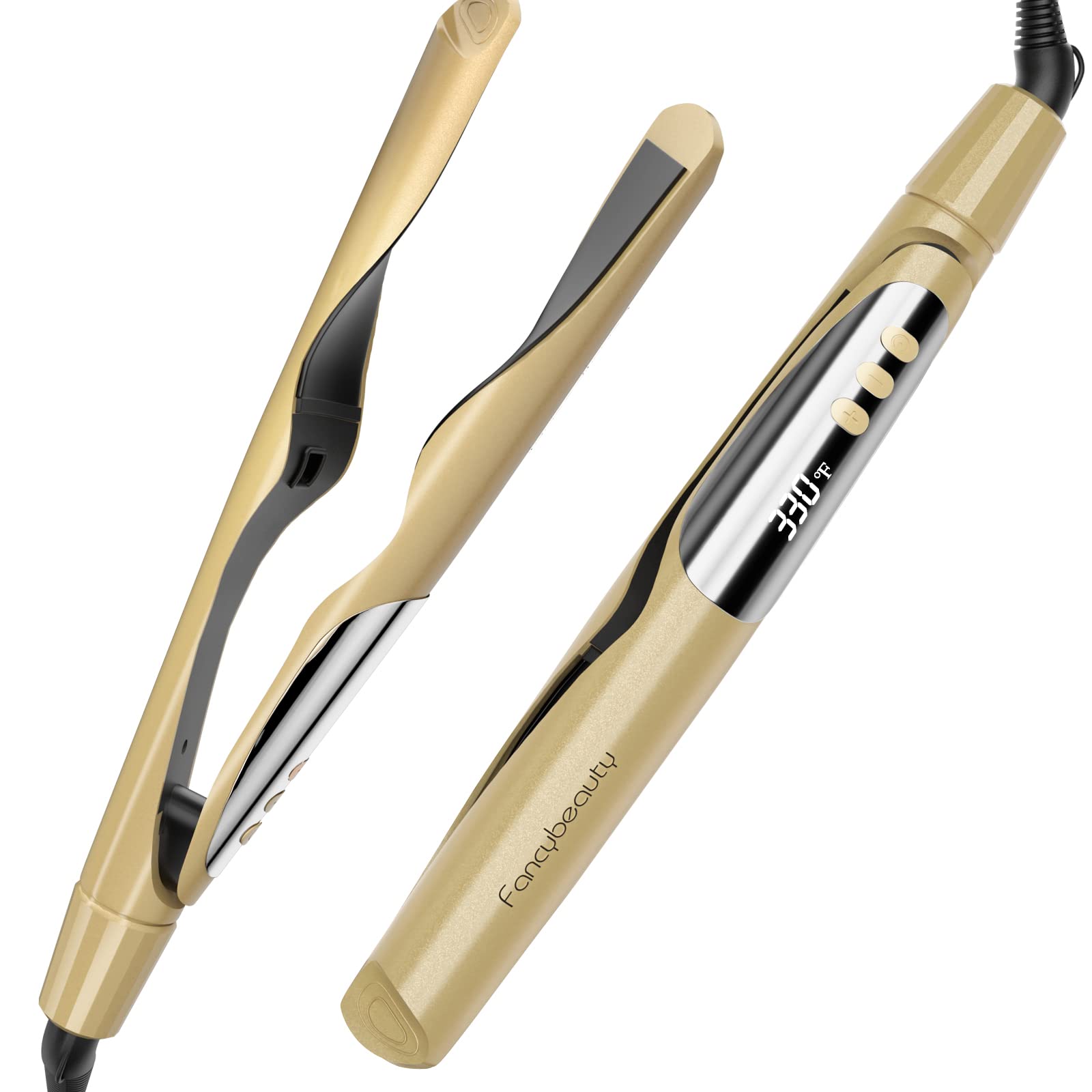 FANCYBEAUTY Curling Iron, Hair Straightener and Curler 2 in 1, Professional Negative Ion Flat Iron with Adjustable Temp for All Hair Types, 15s Instant Heating Hair Styling Tools