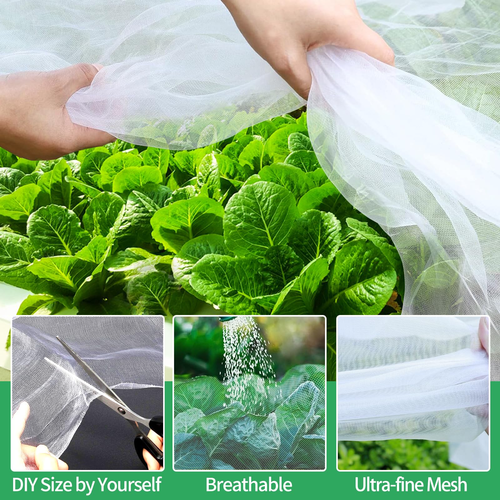 Garden Netting Kit for Raised Beds, 8x20ft Garden Netting Mesh with 6 Sets Garden Hoops (2FT Wide) & 24 Clips, Garden Mesh Netting Kit Row Cover for Plant, Garden Protection, Birds Animals Barrier
