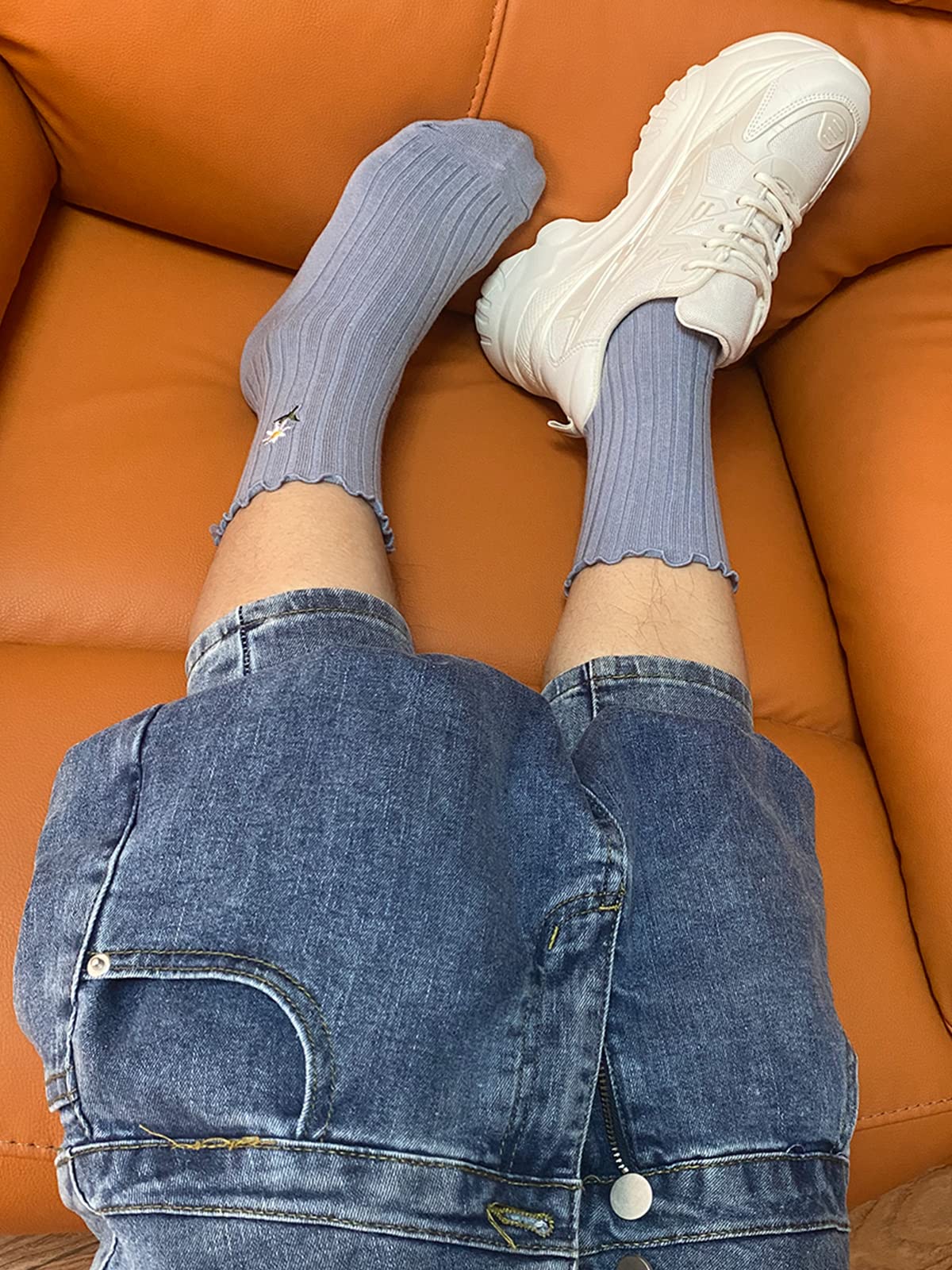 Doitall Crew Socks for Women Ruffle Socks Womens Slouch Cute Dress Socks Black Socks US 5-9