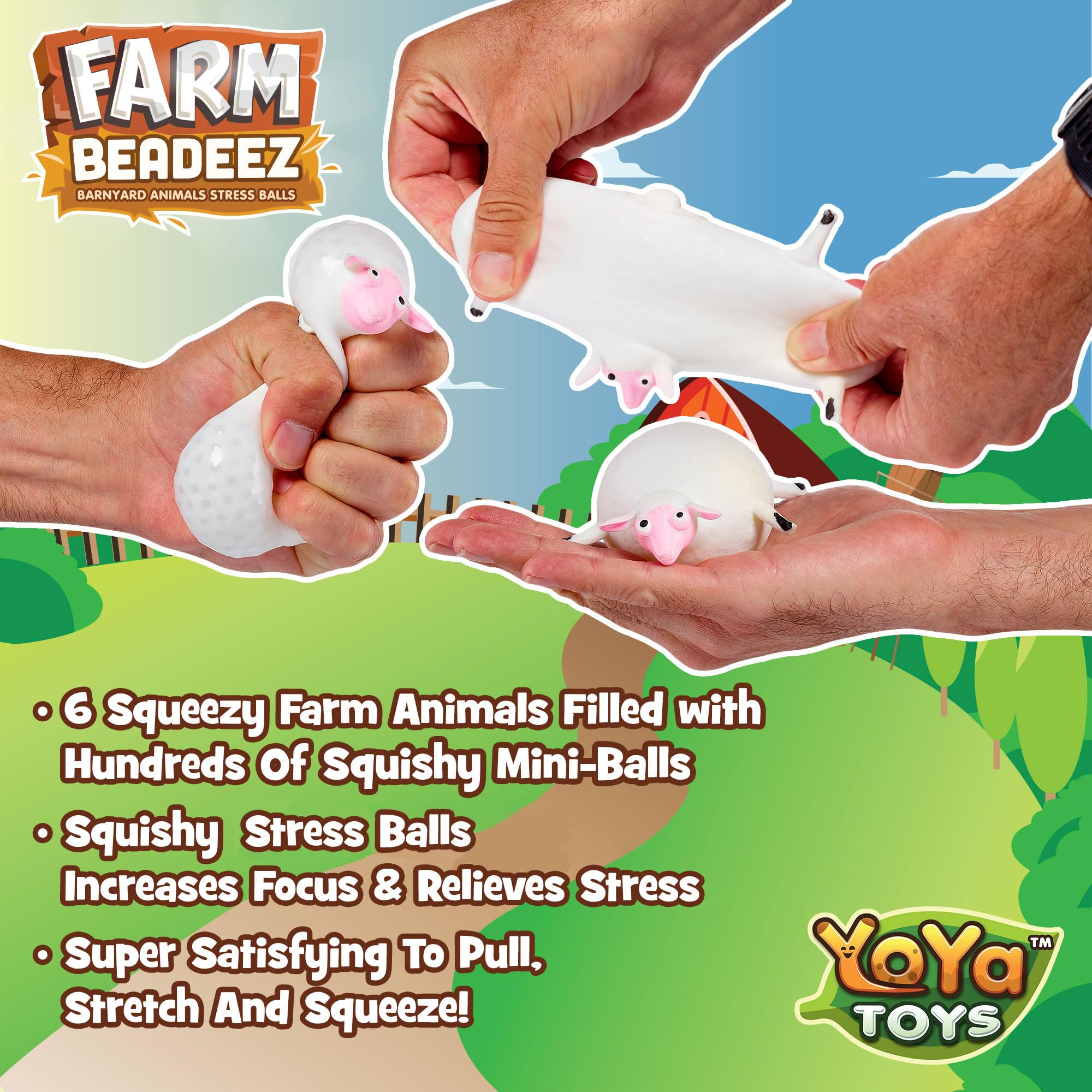 Yoya Farm Freinds DNA Balls - Fidget Stress Ball - Colorful Soft Squishy - Mental Stimulation, Clarity, Focus Tool - Fun Squishies - 6 Pack