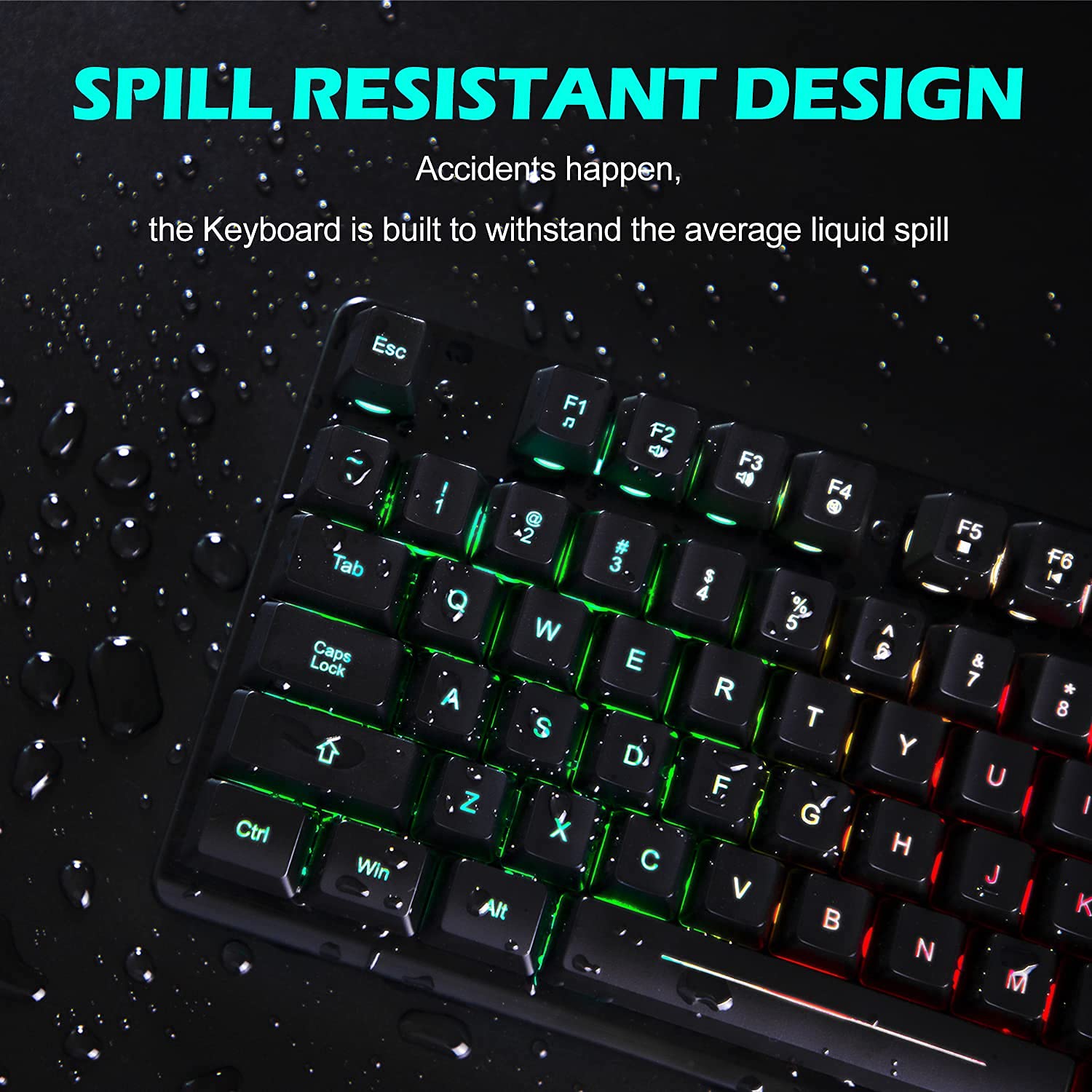 TNBIU Gaming Keyboard, 105-Key Wired Membrane Keyboard, Rainbow LED Backlit Keyboard, Floating Keycap Design, Aluminum Alloy Panel, Stylish Appearance Design, Suitable for Desktop, Computer, PC