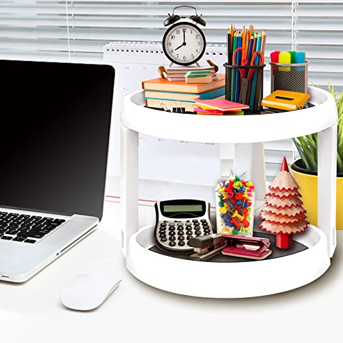 umicial Lazy Susan Organizer Turntable Organizer Lazy Susan Turntable for Cabinet Spice Spinner Spice Rack Organizer for Cabinet Spinning Rack 360 Rotating Non-Skid 2 Tier 10 Inch (White and Grey)