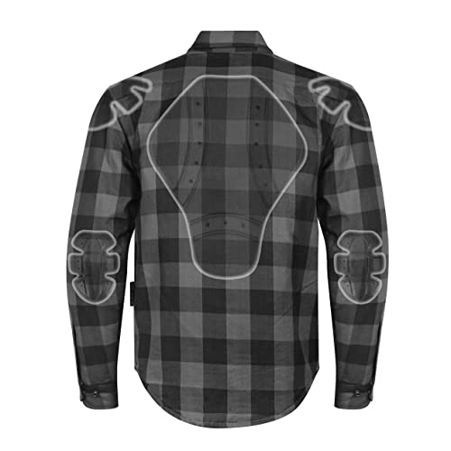 Riparo Motorcycle Riding Work Shirt for Men Long Sleeve Flannel Armored Shirt with Kevlar and CE Removable Protectors (Medium, Grey/Black)
