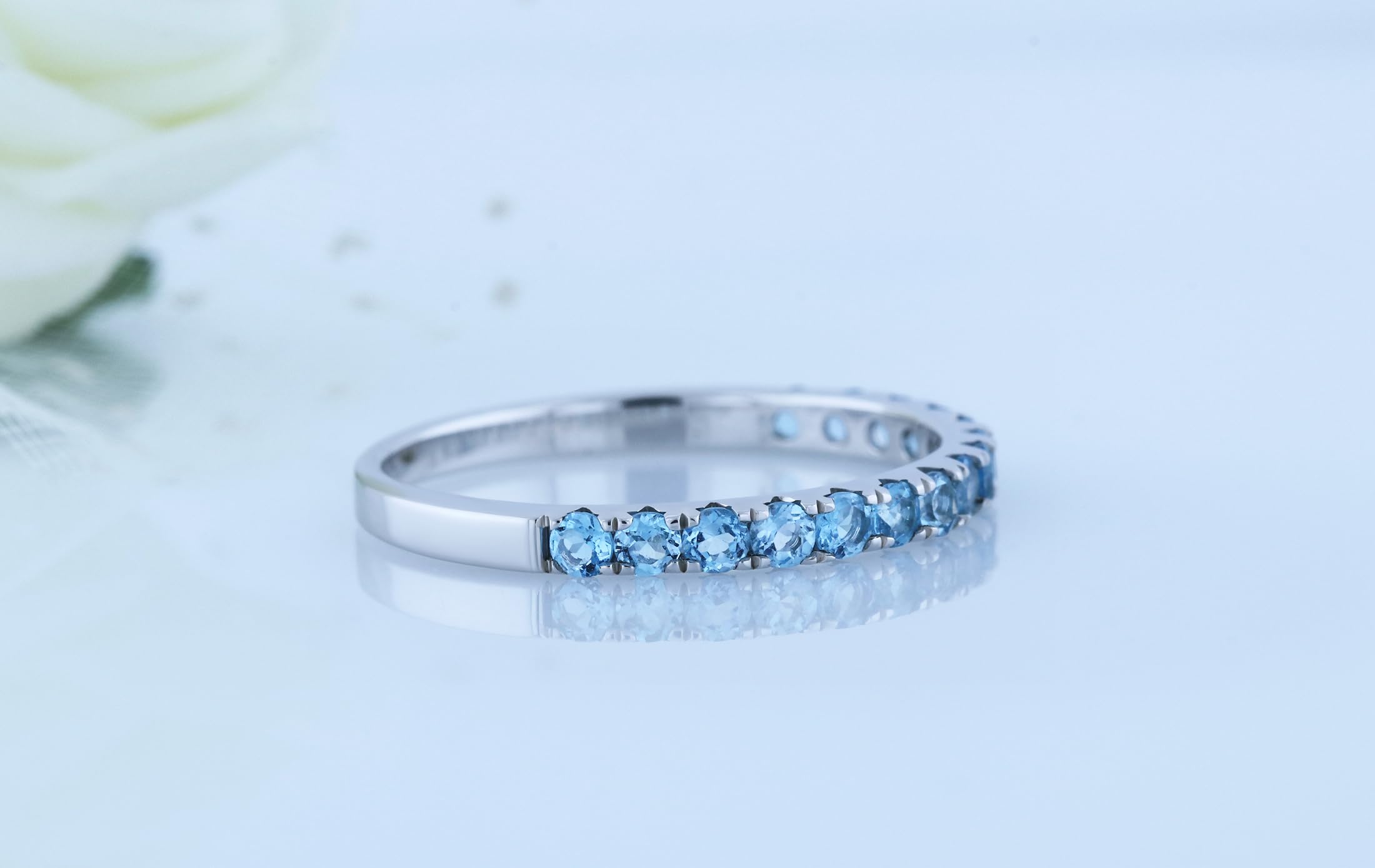 Dazzlingrock Collection 0.52 Carat (ctw) Round Blue Topaz Ladies Half Eternity Style Wedding Stackable Band 1/2 CT | 14K White Gold, Size 6.5