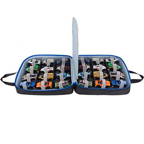 KISLANE Carrying Case for 24 Monster Jam Trucks, Kids Toy Truck Storage Compatible with 24 Monster Jam Trucks, Holding for 1:64 Scale Monster Jam Trucks (No Accessories Included)