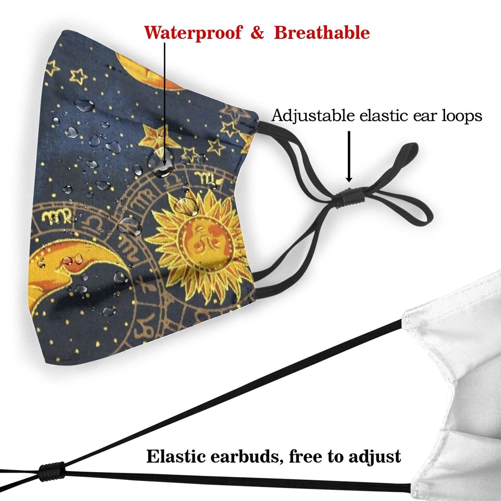 Constellations Sun Moon Magic Eyes Clouds and Stars 2pcs Reusable Washable Dust Filter and Reusable Mouth Warm Windproof Cotton Polyester Unisex Men and Women