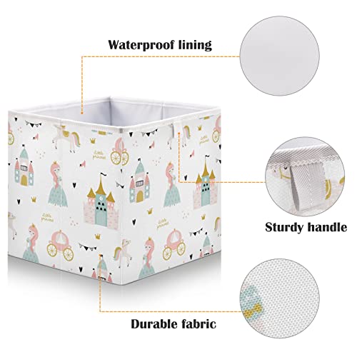 Kigai Princess Castle Rectangular Storage Bins - 16x11x7 In Large Foldable Storage Basket Fabric Storage Baskes Organizer for Toys, Books, Shelves, Closet, Home Decor
