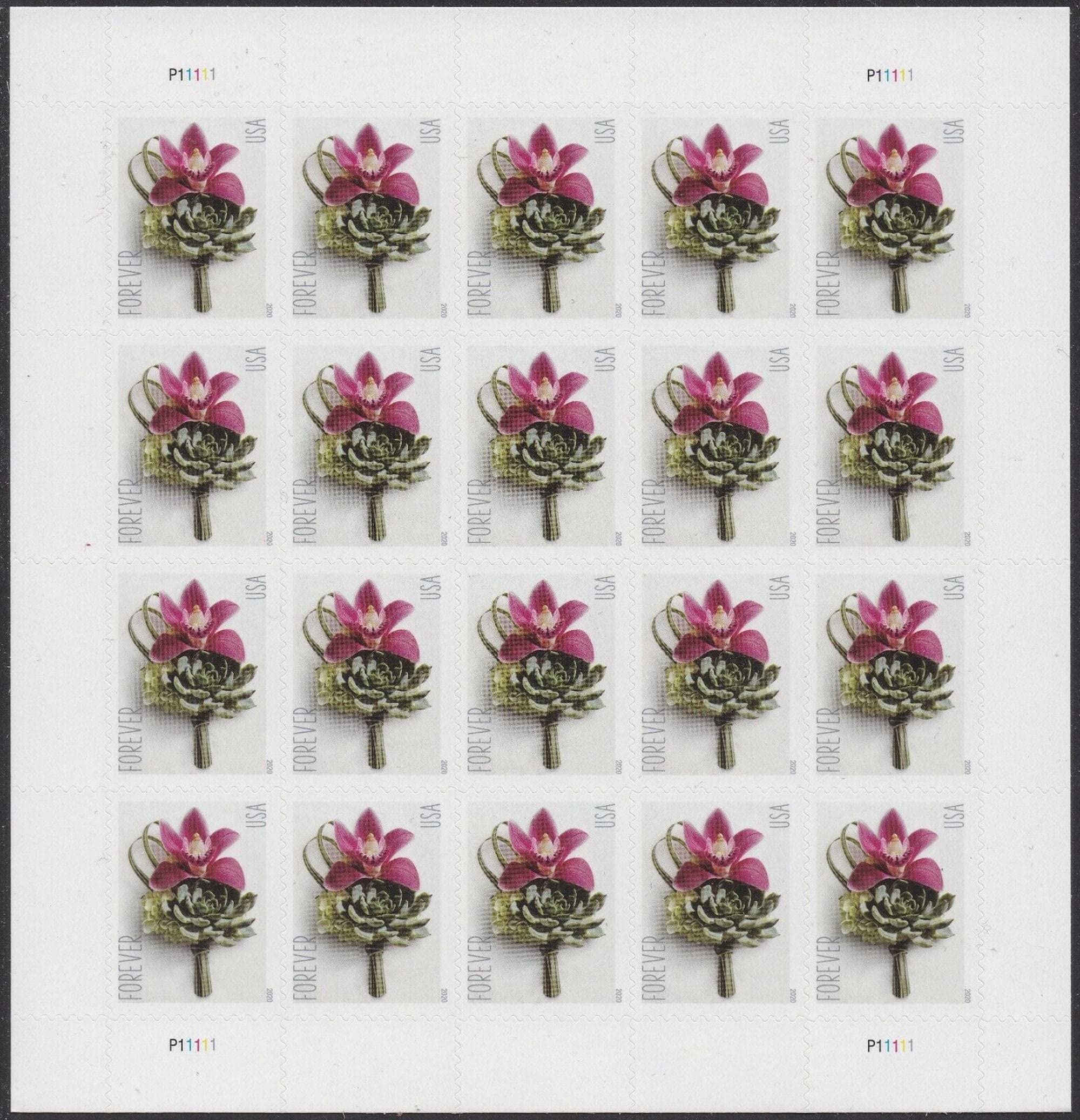 Contemporary Boutonniere Forever Stamps Sheet of 20 - Wedding Stamp (Pack of 5 Sheets, 100 Stamps)