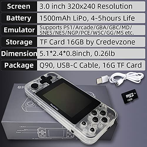 Q90 Handheld Game Console 3 inch Retro Handheld Video Games Consoles Built-in Classic Games Rechargeable Battery Portable Style Hand Held Game Consoles System Transparent