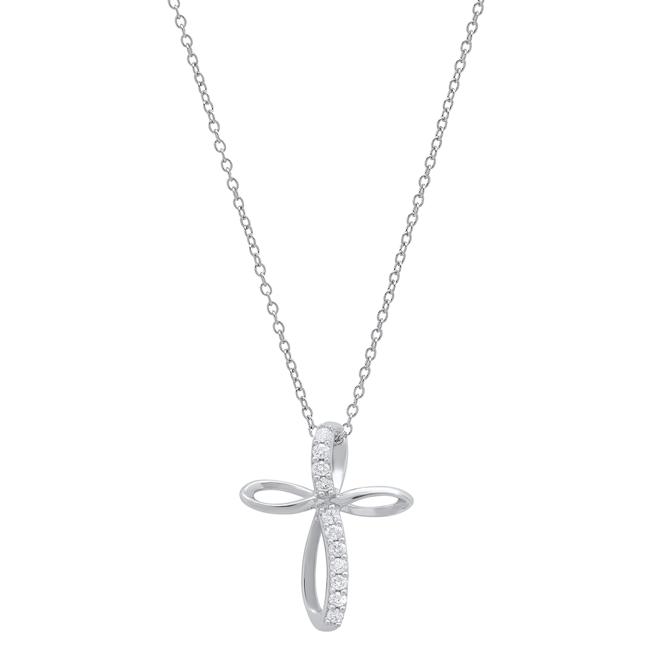 Dazzlingrock Collection 0.12 Carat (Ctw) Round White Diamond Women Infinity Loop Cross Pendant with 18 inch Silver Chain in Sterling Silver