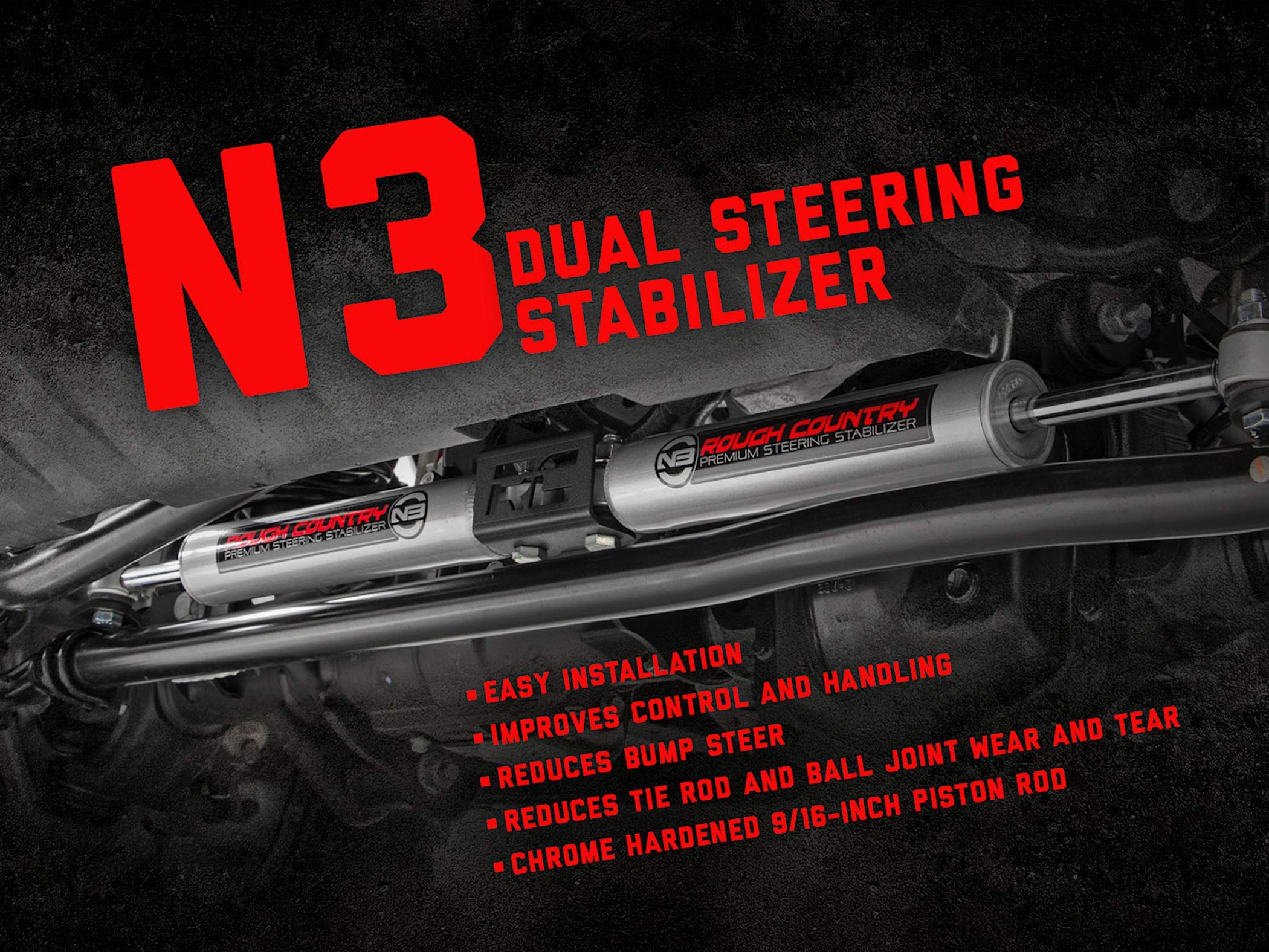 Rough Country N3 Dual Steering Stabilizer for 03-12 Ram 2500/3500 4WD - 8749530