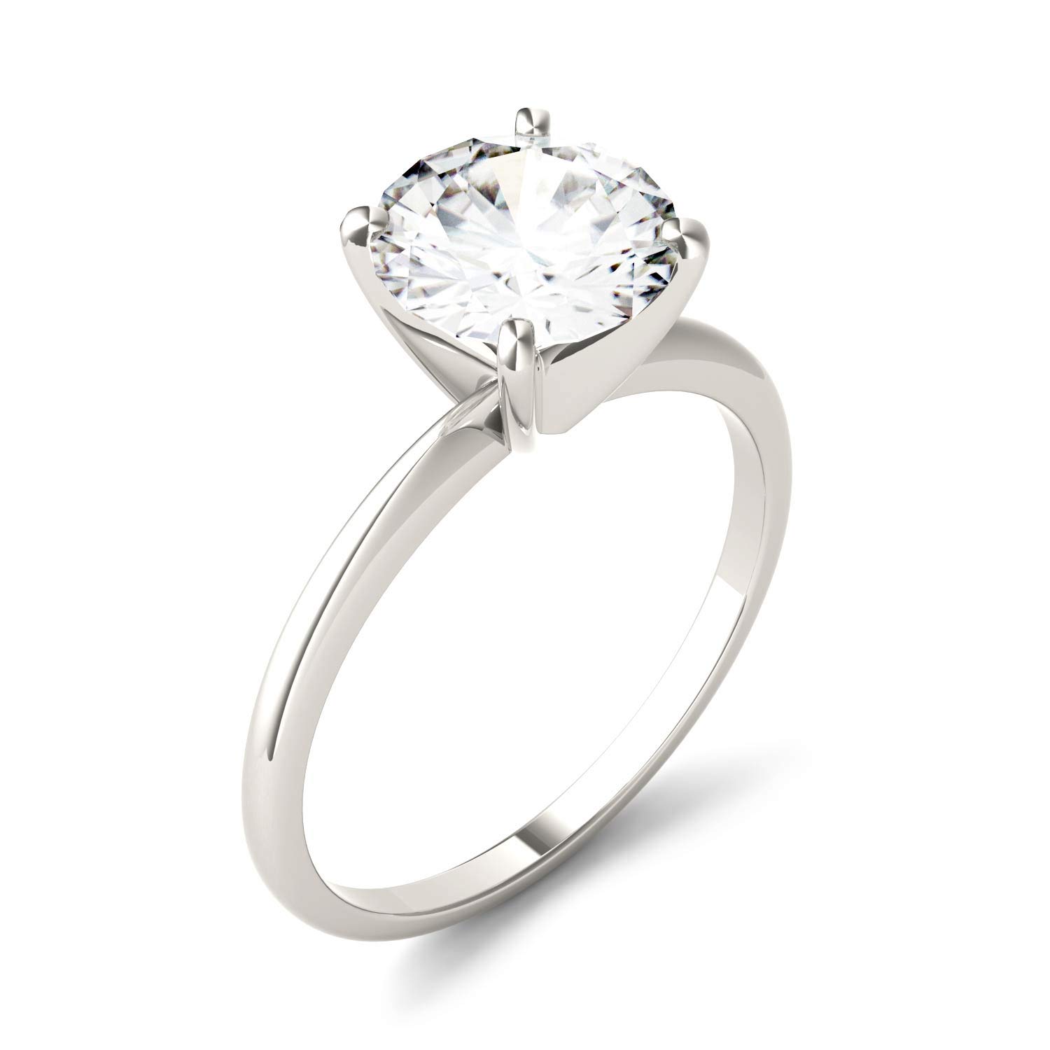 Charles & Colvard Created Moissanite 8mm Round Cut Engagement Ring for Women | 1.9 cttw DEW | Lab Grown | Solid 14K White Gold with Rhodium | Size 7