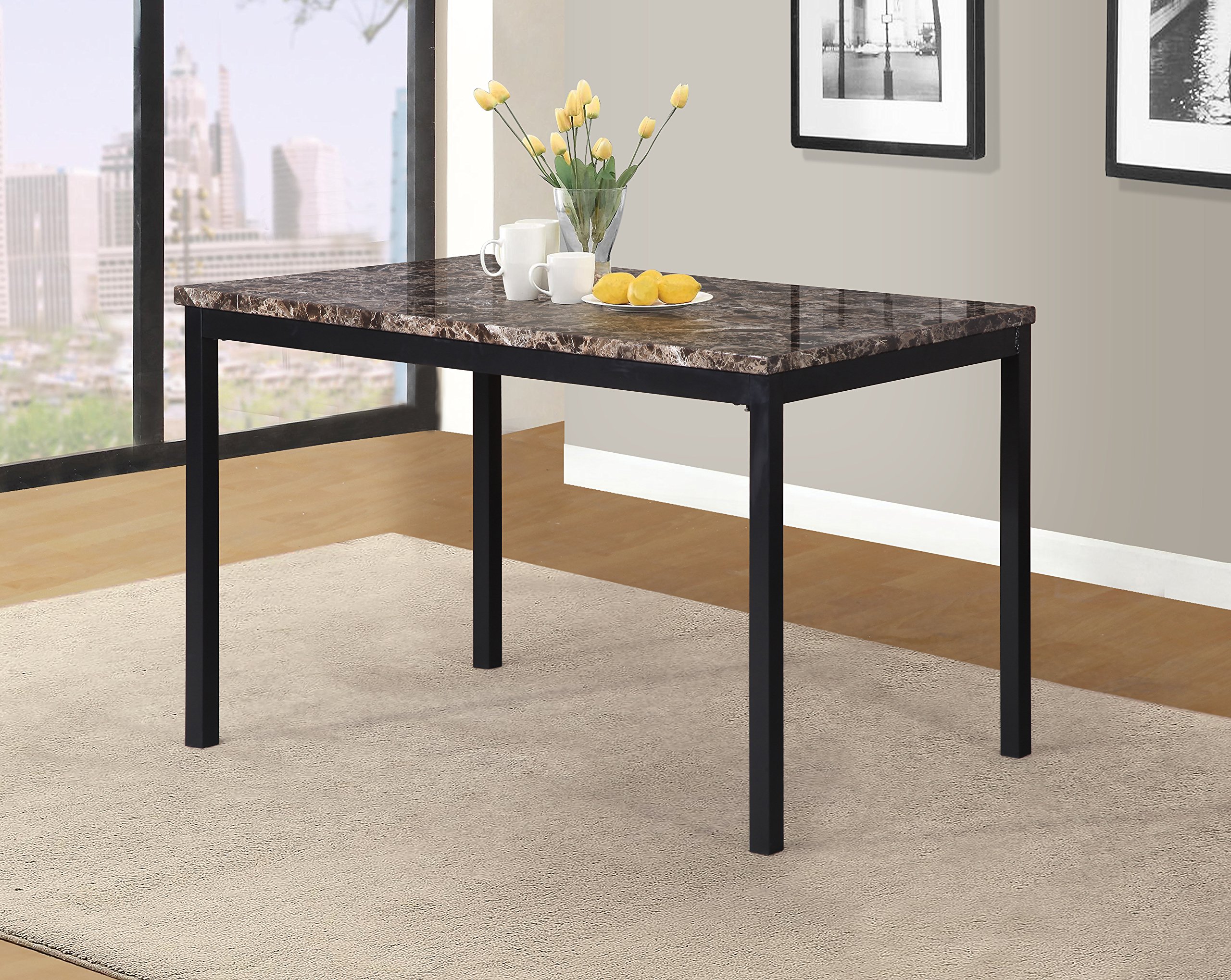Roundhill Furniture 5 Piece Citico Metal Dinette Set with Laminated Faux Marble Top - Gray