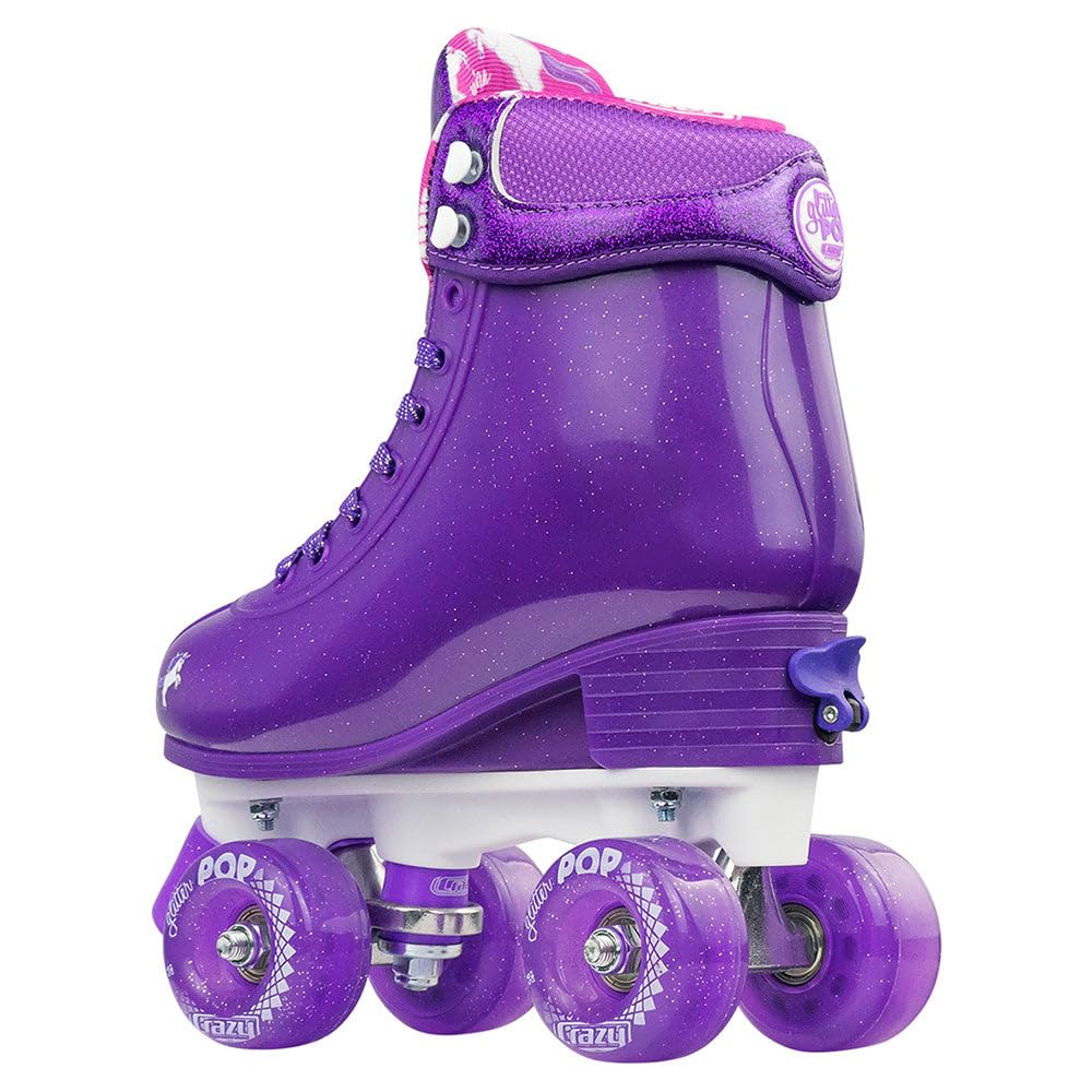 Crazy Skates Adjustable Roller Skates for Girls and Boys - Glitter Pop Collection - Size Adjustable to fit Four Sizes - Purple (Size: Small | j12-2)