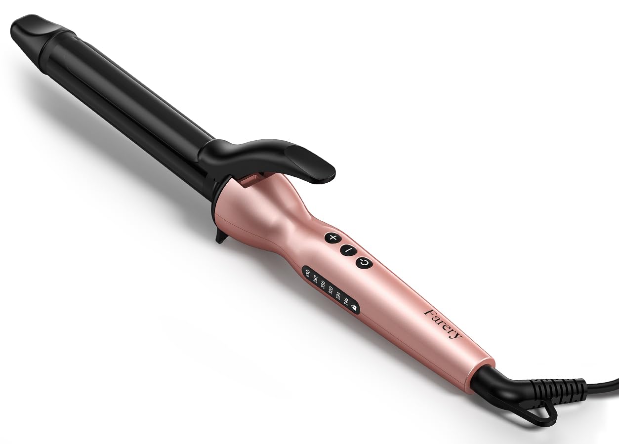 FARERY Tourmaline Ceramic Curling Wand - 1 Inch Barrel with Keratin & Argan Oil Infusion, 6 Adjustable Temperatures, Auto Shut-Off, and Dual Voltage