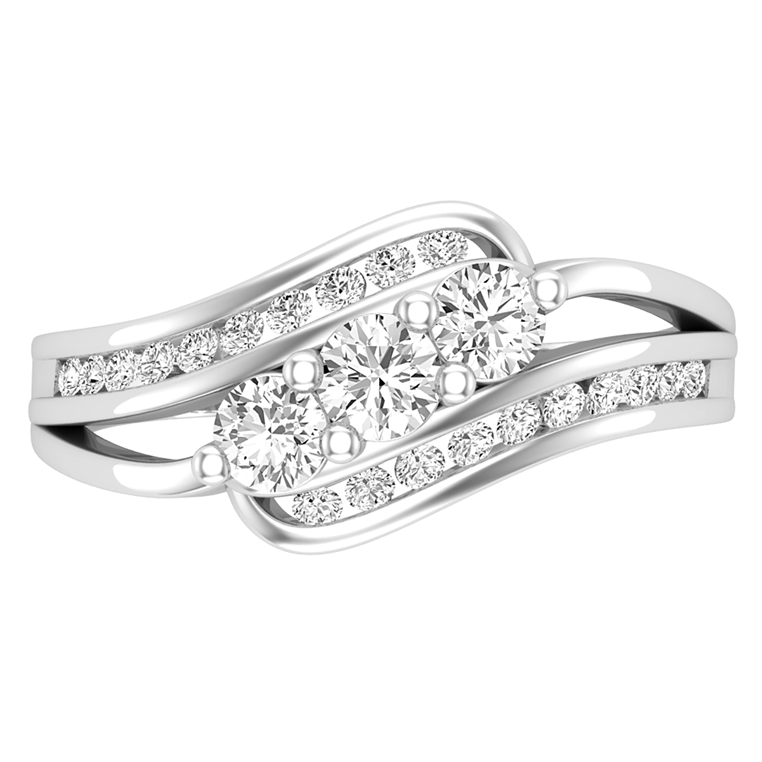 Dazzlingrock Collection 0.50 Carat (ctw) Round White Diamond Split Shank Bypass Twist Swirl Style Three Stone Engagement Ring 1/2 CT | 14K White Gold, Size 6