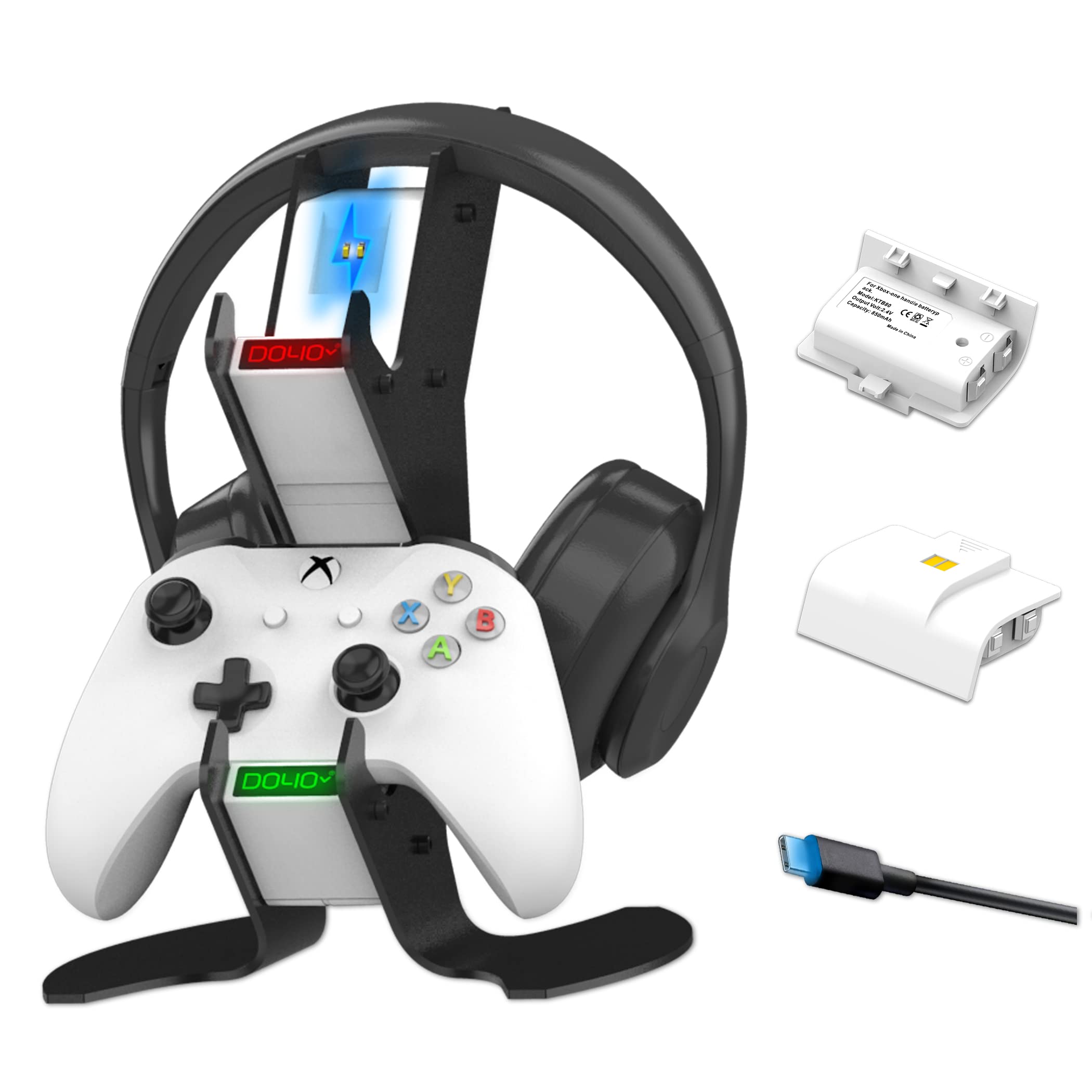 Controller Charger for Xbox One - 2 Pack Rechargeable Battery, Headset Stand and Dual Controller Charging Dock, High Speed Charging with 2.5 Hours by DOYO (NOT for Xbox Series X/S