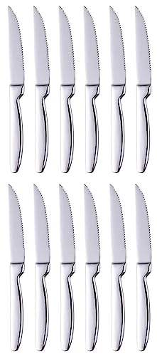 TAFAAL Set of 12 Stainless Steel Steak Knives, Corrosion Resistant, Serrated Sharp Blade, Stainless Steel Handle, Kitchen Table Knife