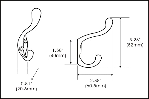 QCAA Heavy Duty Coat and Hat Hook Hanger, 3-3/8", Zinc Die Cast, Satin Nickel, 5 Pack, Made in Taiwan