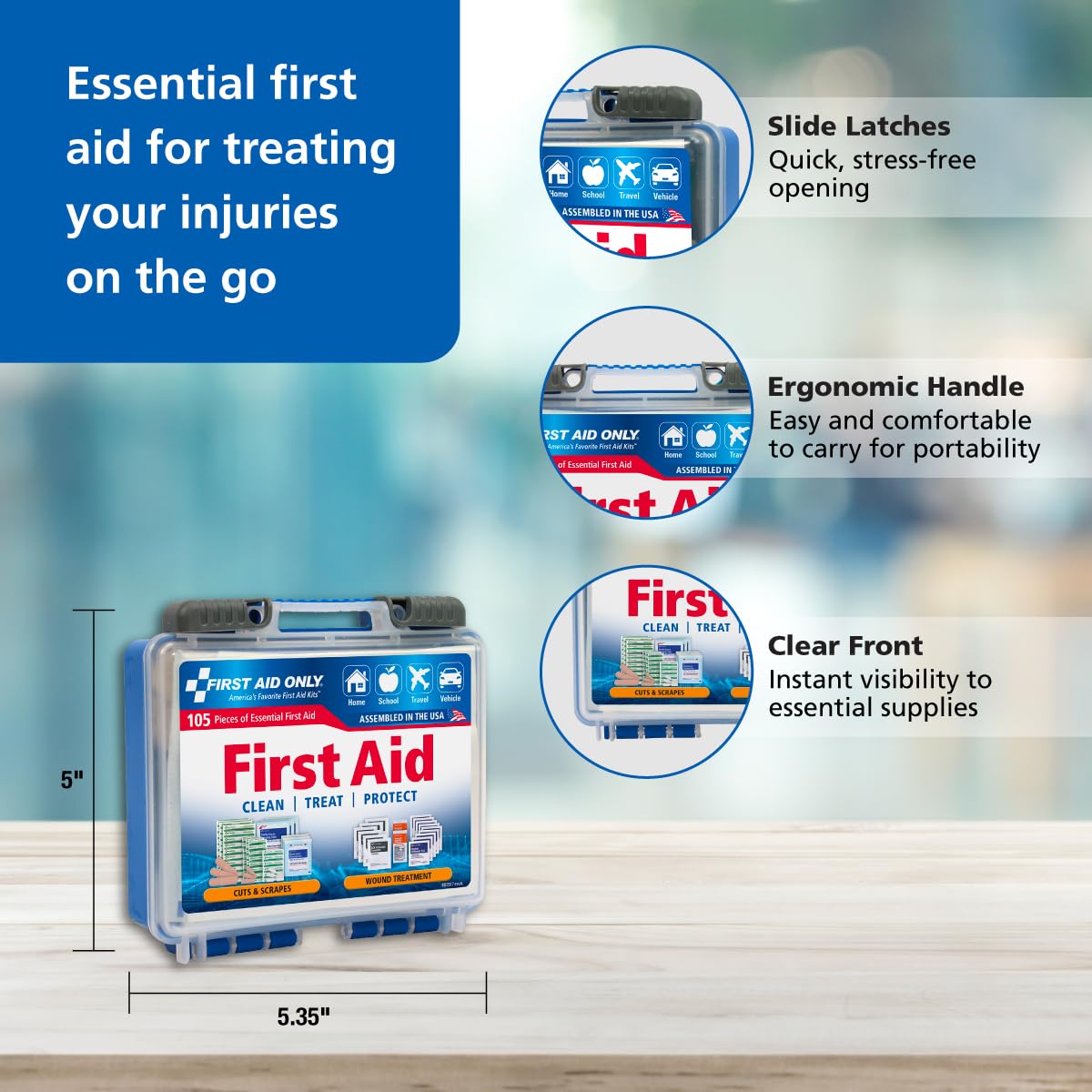 First Aid Only On-The-Go Emergency First Aid Kit for Home, Work, and Travel, 105 Pieces