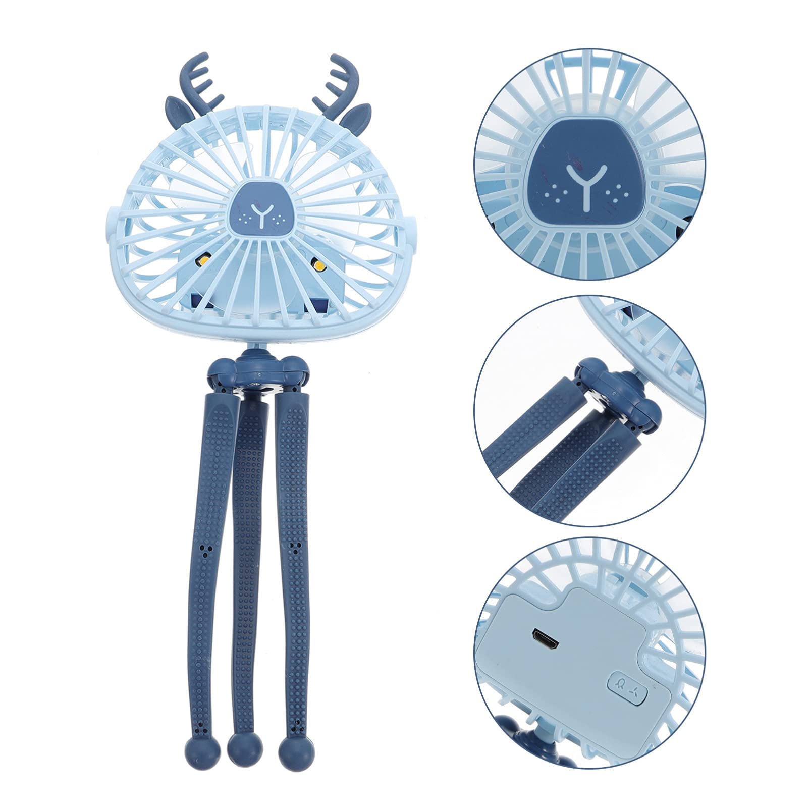 FARUTA Stroller Fan Handheld Personal Portable Fan Silent USB Desk Fan with Flexible Tripod for Stroller Student Bed Desk Bike Crib Car Rides Blue