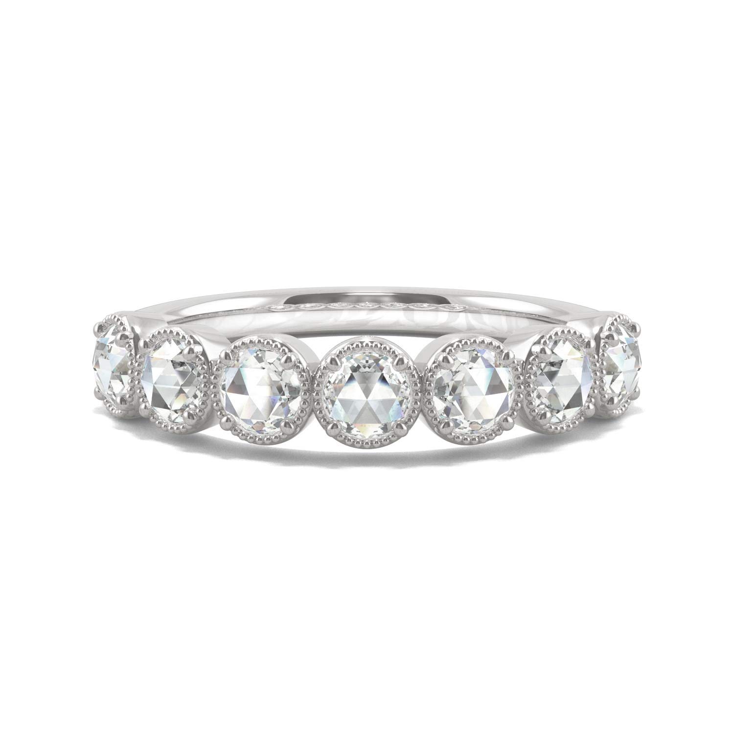Charles & Colvard White Gold Moissanite 3mm Round Rose Cut Milgrain Wedding Band-size 5.5