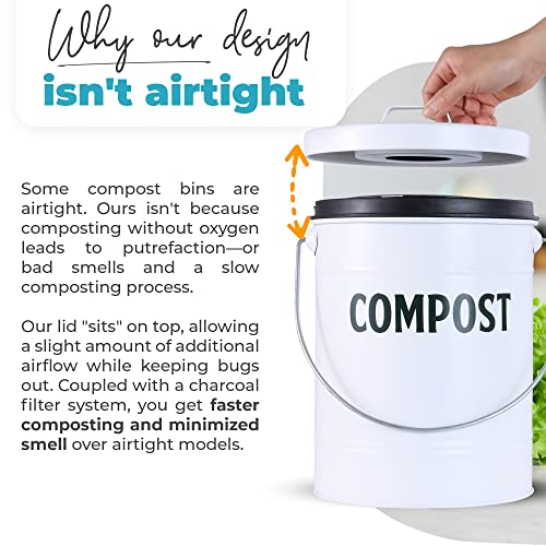 Kitchen Compost Bin by Saratoga Home - 1.3 Gal/5L Metal Compost Bucket for Kitchen Countertop, Kitchen Composter, Countertop Compost Bin, Compost Bin Kitchen, Kitchen Compost Bin Countertop, White